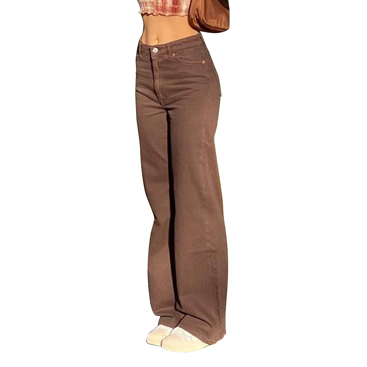 Women High Waisted Pants Wide Leg Denim Jeans Straight Casual Loose Baggy Trousers Vintage Y2K E-Girl Streetwear (Brown, M)
