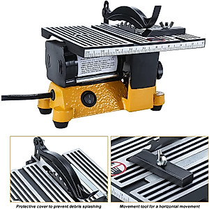 Yaegoo 4" Mini Table Saw, 60W 110V Portable Miter Saw Hobby Table Saw Bench Electric Cutting Machine for DIY Handmade Woodworking Crafts, 3 Blades