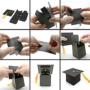 INKNOTE 32 pcs Graduation Cap Gift Box for 2023 Graduation Ceremony Party, Black Box with Yellow Tassel Party Favors Decor Party Supplies,Treat Cake Candy Chocolate Biscuit Box for Graduation Party