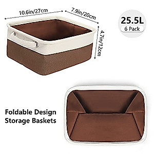 Small Storage Baskets, 6-Pack Small Fabric Bins,Empty Gift Baskets with Rope Handles, Collapsible Decorative Baskets for Shelves, Closets, Laundry, Nursery