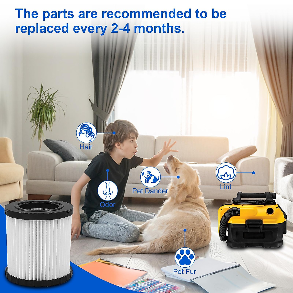 DCV581H Vacuum Filters for Dewalt DCV580H DCV581H DCV5801H 20V Vacuum, Washable Reusable High Efficiency Replacement Filter 4 Pack