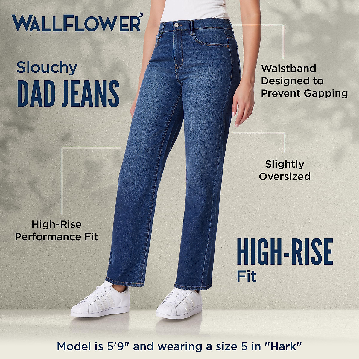 WallFlower Women's Dad Denim High-Rise Insta Vintage Juniors Jeans, Carbon, 9