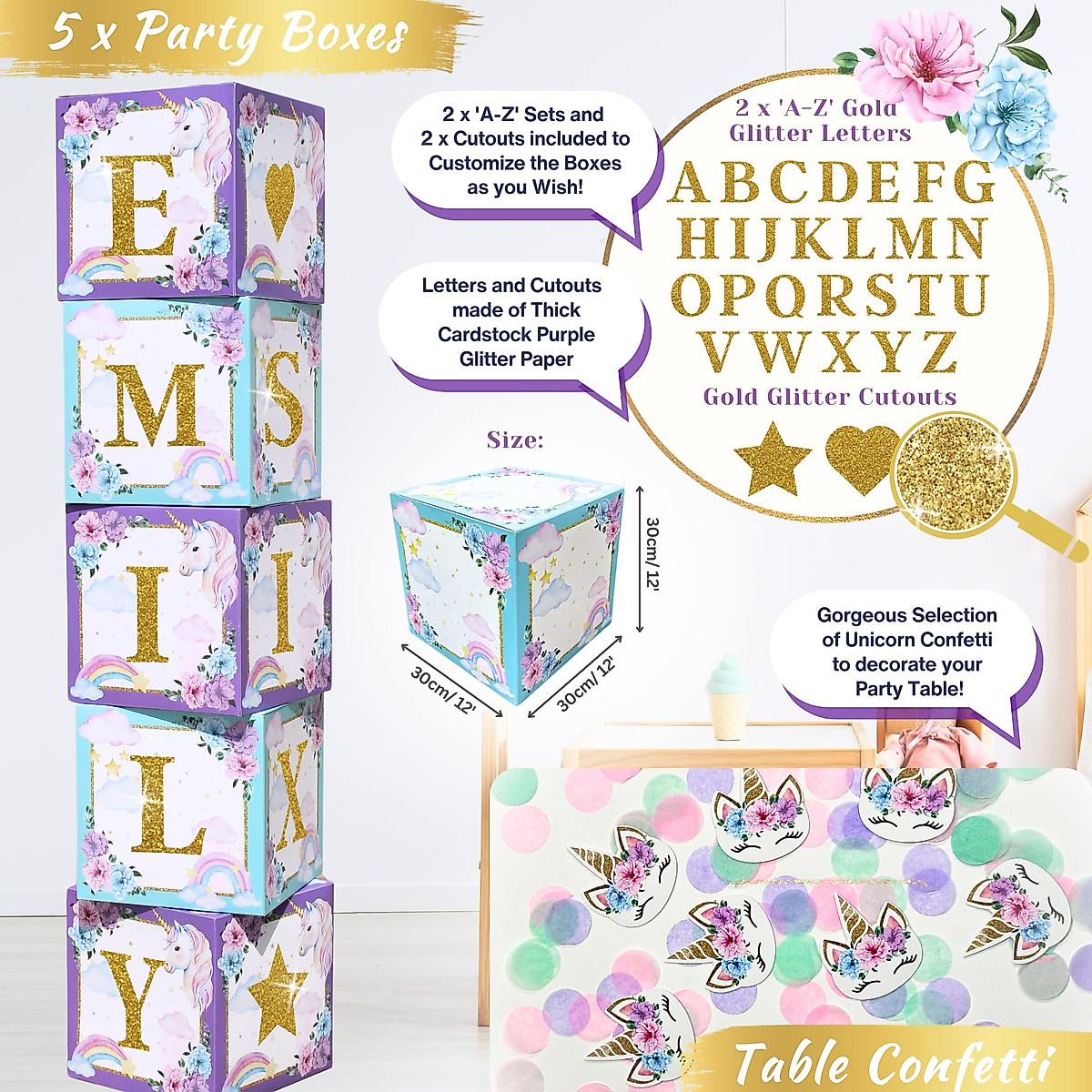 245 Pieces RainMeadow Unicorn Birthday Decorations for Girls Kit, All-in-1 Party Supplies Pack With Balloon Garland, Fringe Curtains, Foil Balloons, Backdrop, Crown, Sash - Pink, Purple, Teal, Gold