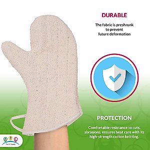 ABC Terry Cloth Oven Mitt 33 Cm. 3 Pairs of Beige Kitchen Oven Mitts Heat Resistant with 260 C Heat Resistance. Cut Resistant Cotton Oven Mittens for Kitchen with Top Loop. Washable Oven Gloves