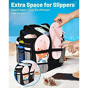 ULG Shower Bag, Mesh Shower Caddy with Waterproof Bag and Slippers Pocket, Large Hanging Portable Shower Tote Beach Bag with S Hook for College, Dorm, Gym, Camp, Beach, Pool