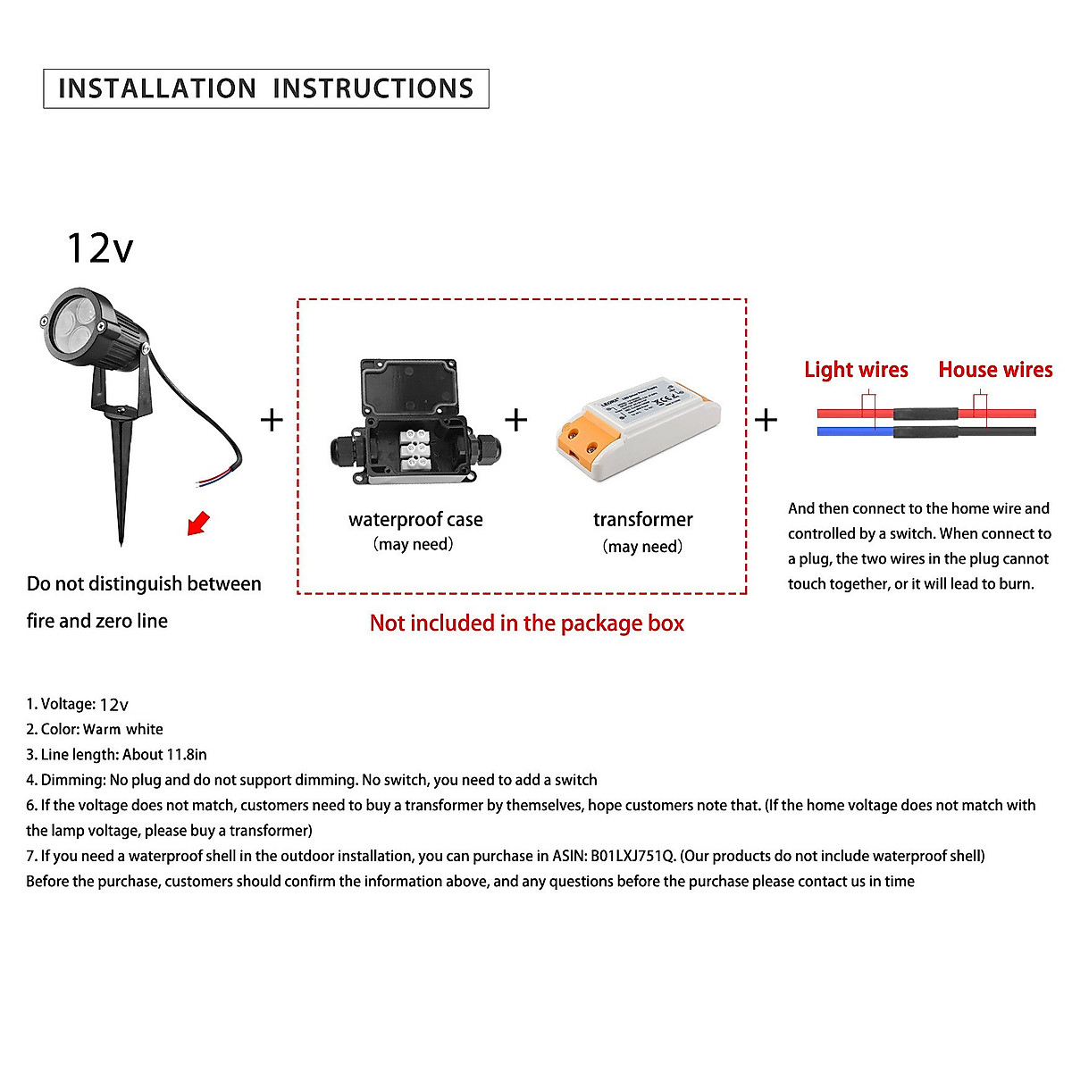 ONEVER LED Landscape Spotlight Outdoor, 6W 300Lumen Waterproof LED Lawn Lamp Lights with Spike for Home Garden Decor, DC 12V, Warm White (Pack of 1X)