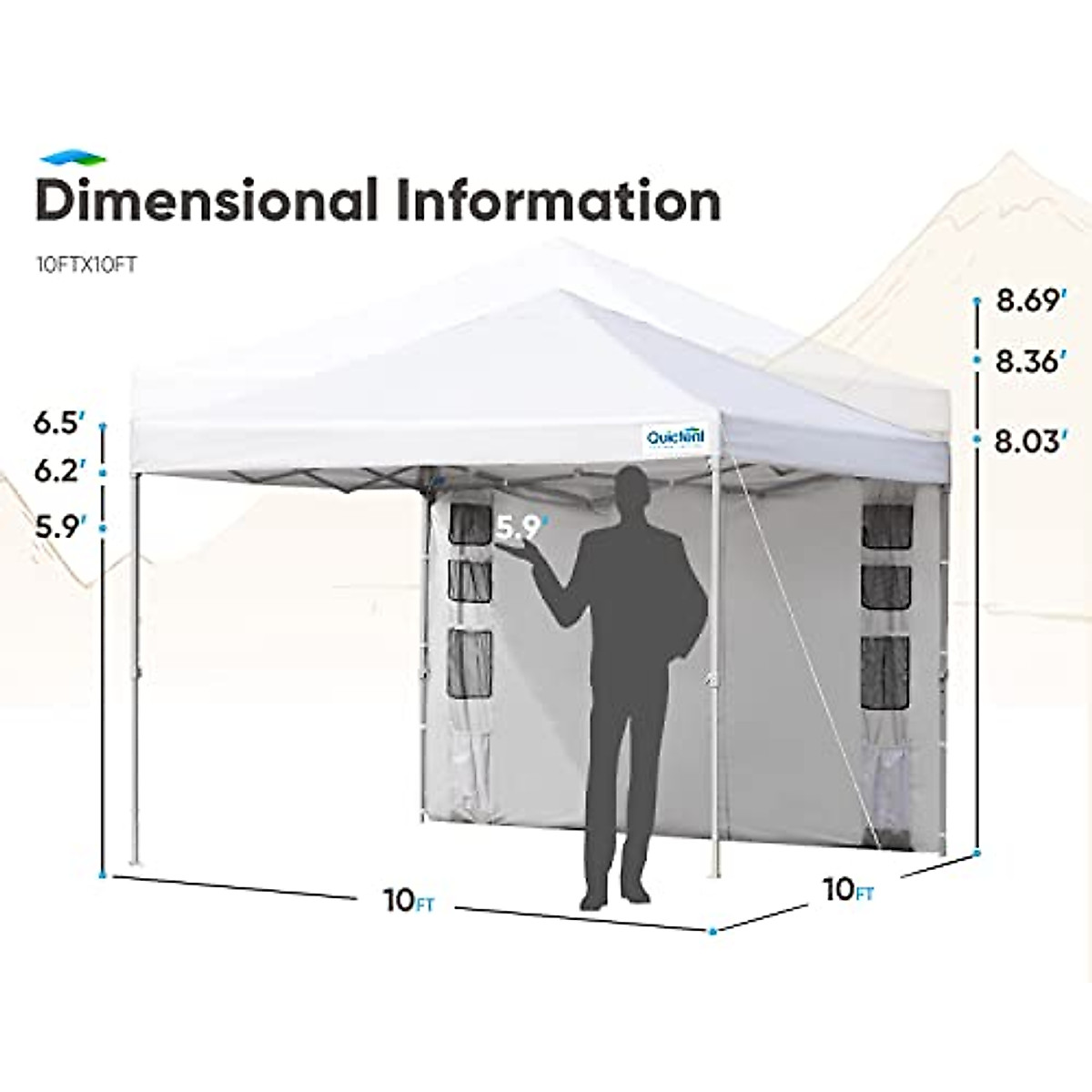 Quictent 10x10 Pop up Canopy with Sidewall, Easy up Canopy Tent Including 1 Sidewall with Pockets, for Camping and Outdoor Events-White