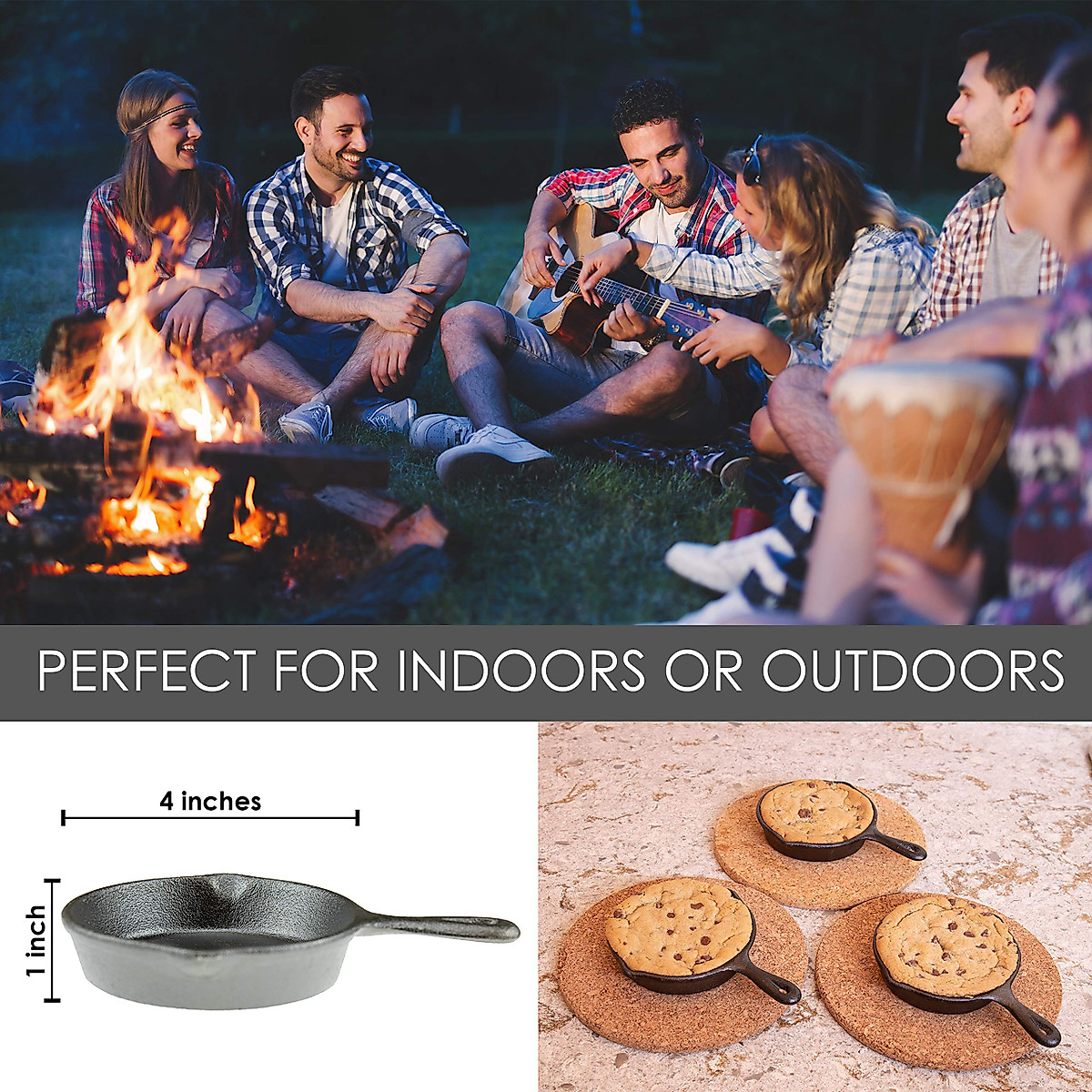 Heavy Duty Pre Seasoned Mini Cast Iron Skillet Set of 3, Oven Safe Cooker, Black