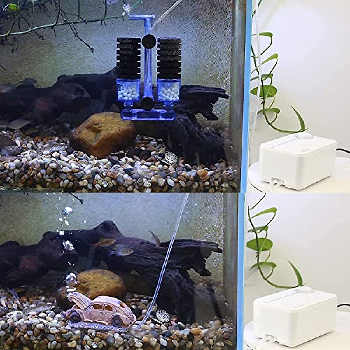 boxtech Upgrade Aquarium Air Pump, Ultra-Quiet Fish Tank Oxygen Pump with Adjustable Airflow, Powerful Air Pump with 2 Outlets to Pump Rich and Fine Air Bubbles