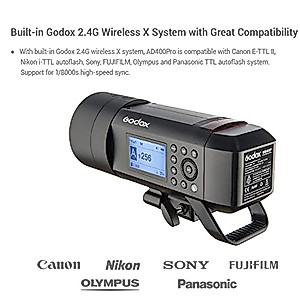 Godox AD400 Pro Godox AD400Pro All-in-One Outdoor Flash Has 400ws Strong Power,0.01~1s Recycle Time,12 Continuous Flashes in 1/16 Power Output,30W LED Modeling Lamp,380 Full Power Pops