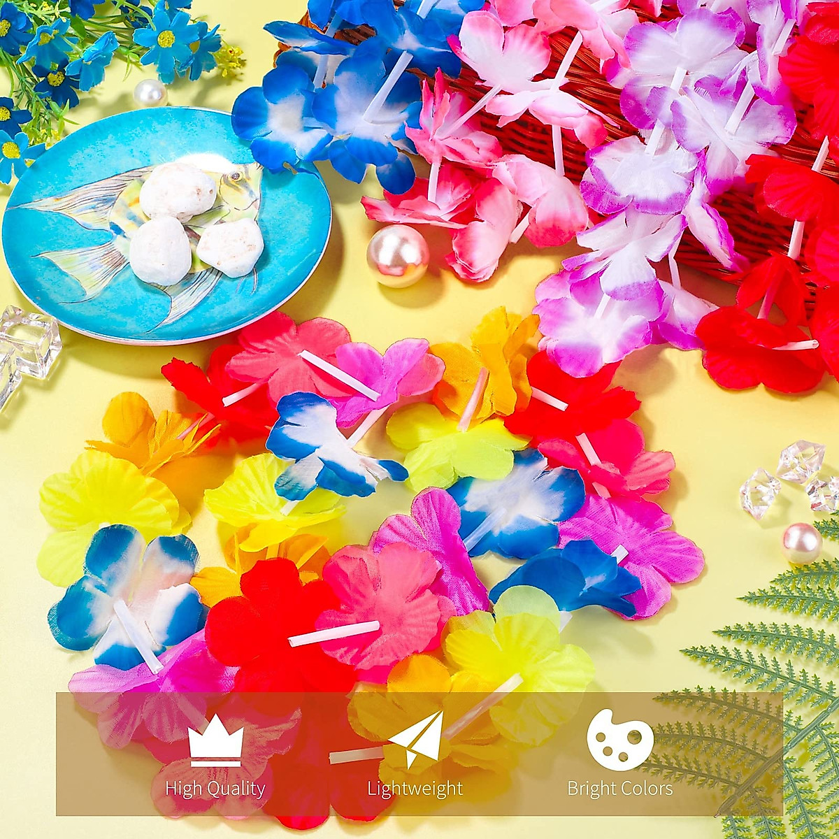 ADXCO 30 Pieces Hawaiian Leis Assorted Styles Leis Necklace Hawaiian Luau Tropical Flower Garland, Hawaiian Garland Party Decorations