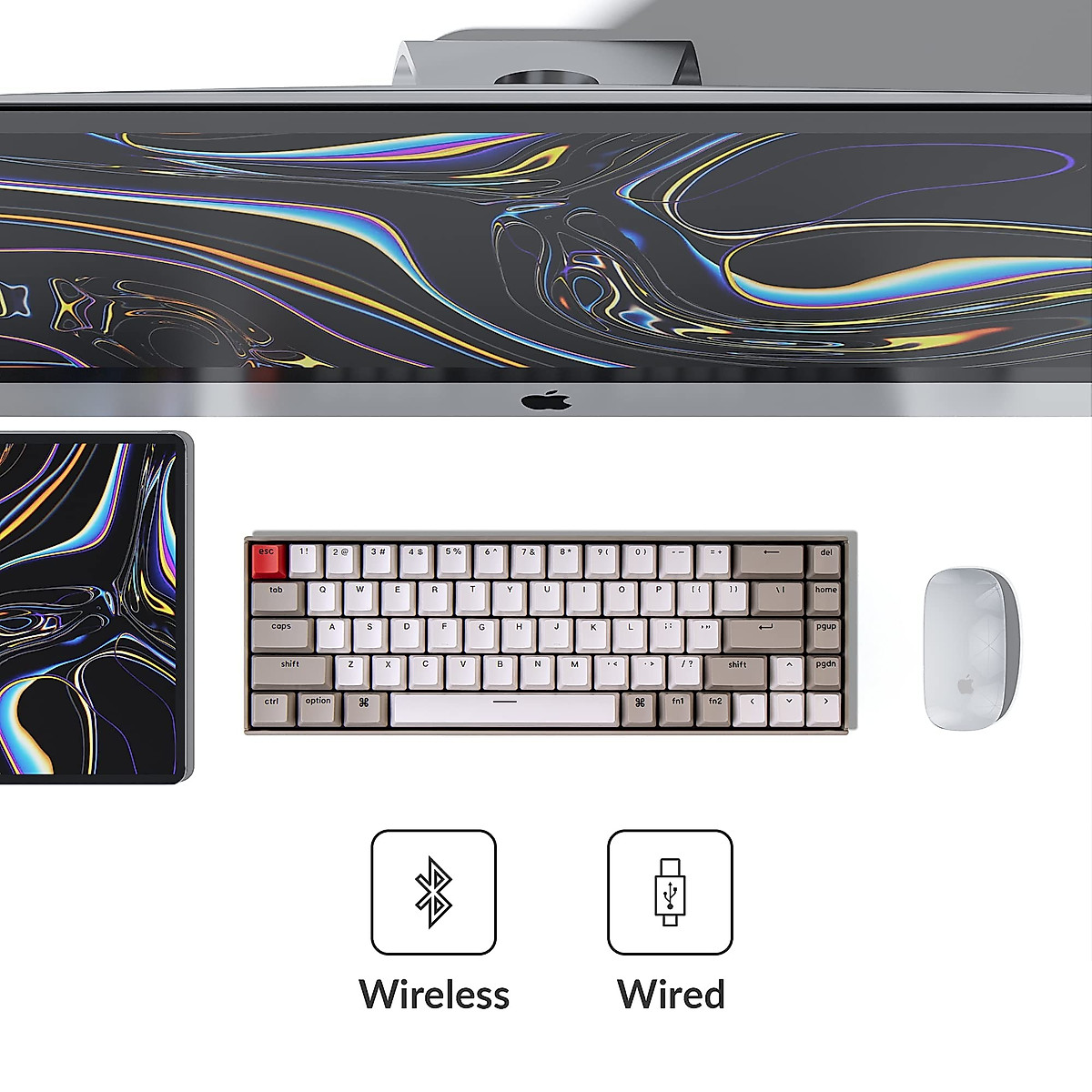 Keychron K6 Hot-Swappable Wireless Mechanical Keyboard for Mac, 65% Compact 68 Keys, Bluetooth, Multitasking, Type-C Wired Gaming Keyboard for Windows Non-Backlit with Keychron Brown Switch