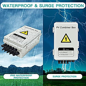 EXCELFU 4 String PV Combiner Box for Solar, with Lightning Arreste & 15A Rated Current Fuse and 63A Circuit Breaker, IP65 Waterproof Solar Combiner Box for On/Off Grid Solar Panel System
