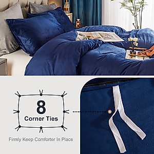 HYBD Soft Velvet Duvet Cover King Size - Breathable & Lightweight Duvet Cover Set 3 Pieces, 1 Duvet Cover 104x90 inches & 2 Pillow Shams, Royal Blue