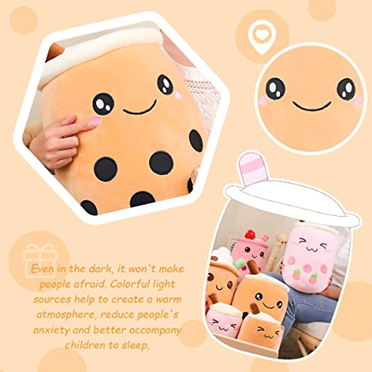 AIXINI 19.6 inch Boba Plush Stuffed Bubble Tea Plushie Cartoon Milk Tea Cup Pillow Big, Soft Kawaii Pillow