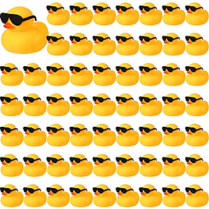 60 Pcs Rubber Duck in Bulk with 60 Sunglasses, Mini Yellow Rubber Duck Gifts Bath Float Bathtub Toys Tiny Ducks for Cruise Holiday Baby Shower Decoration Birthday Party Favors Supplies