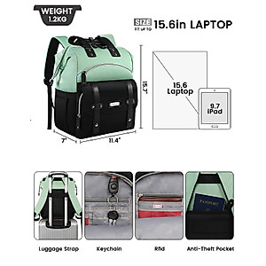 Laptop Backpack for Women, 15.6 Inch Computer Backpack Doctor Teacher Work Purse Bookbag, Wide Top Open College School Water Resistant Travel Casual Shoulder Bag with USB Charging Port RFID Anti Theft
