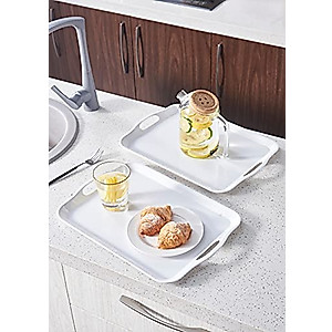 Blue Boat 16.5" x 11.5" Rectangular Serving Trays Set of 2 White,Light Weight Easy to Clean Sturdy Stackable Melamine Serving Tray with Handle, Fruit, Snacks, and Desserts Trays