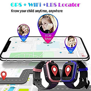 PTHTECHUS 4G GPS Kids Smartwatch Phone - Boys Girls Waterproof Watch with GPS Tracker 2 Way Call Camera Voice & Video Chat SOS Alarm Pedometer WiFi Wrist Watch Birthday Gifts for Students, 4G Blue