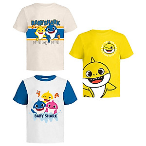 Baby Shark Graphic T-Shirts 3 Pack for Boys 3T Ecru/YEL/Wh SS