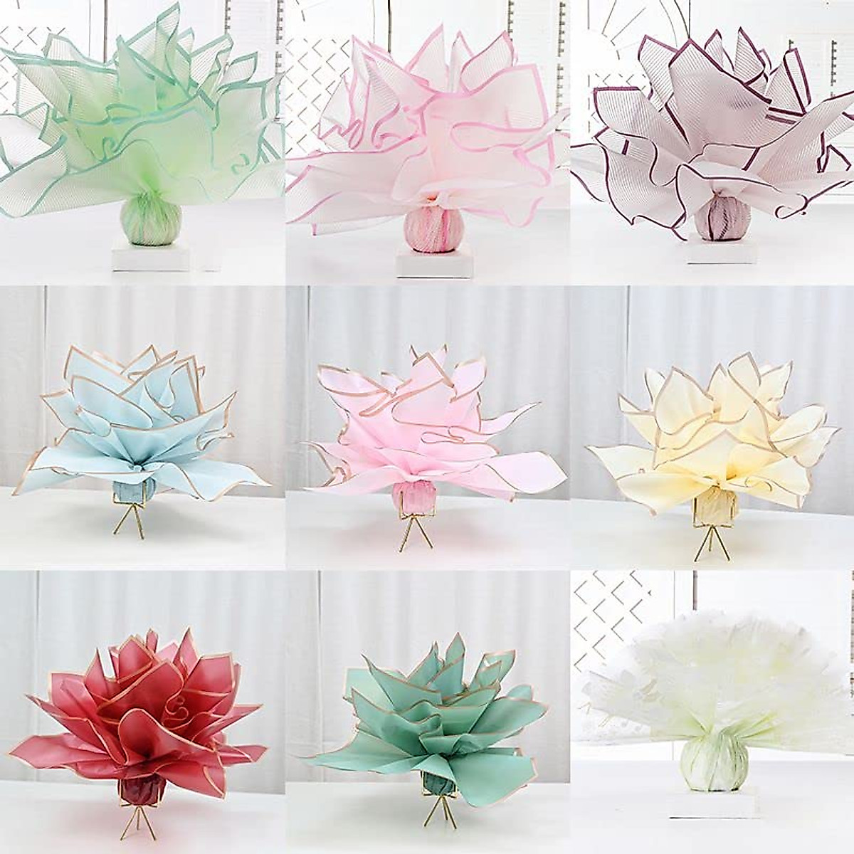 20 Counts Fresh Flowers Wrapping Paper,Waterproof Florist Bouquet Paper and 35 Yards 1" Fabric Ribbons Set,Gift Packaging or Gift Box Packaging,DIY Crafts,Florist Bouquet Supplies 23x23 (Rose Pink)