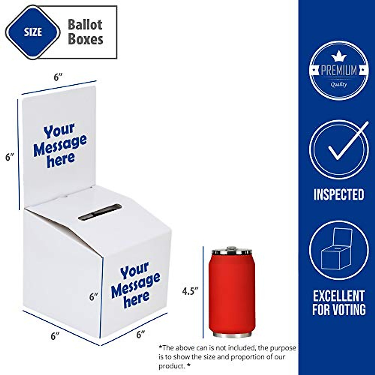 ALBEN Ballot Box for Suggestions Donations Raffles White Glossy Cardboard Boxes with Removable Header in Medium Size 6x6x6 inches with Slot for Tickets and More (2 Pack)