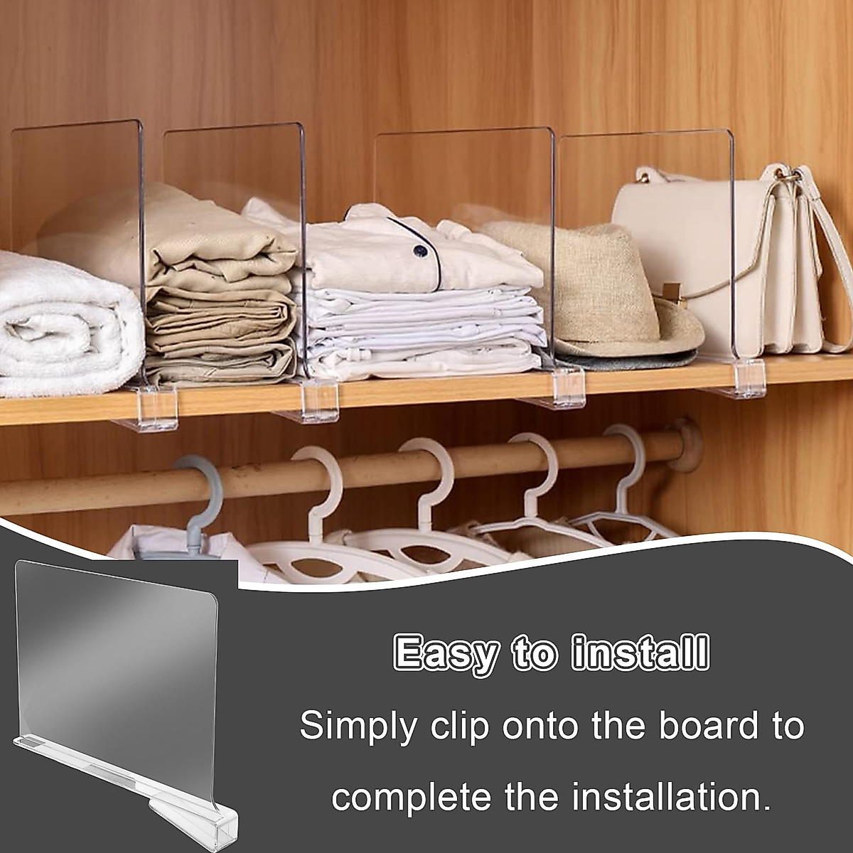 GBACHOOSE 12PCS Clear Shelf Dividers, Acrylic Shelf Dividers for Closet Organization Closet Shelf Divider, Vertical Adjustable Shelving Separators for Clothing Purse, 11.8x7.8 Inch