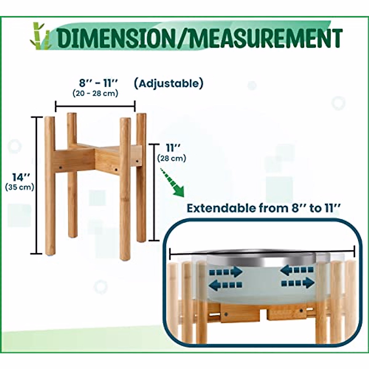 Dog Bowl Stand for Large Dogs - Height 14-inch, Adjustable, Lockable Width 8-11inches Wide - Food and Water Feeder Holder - Bamboo