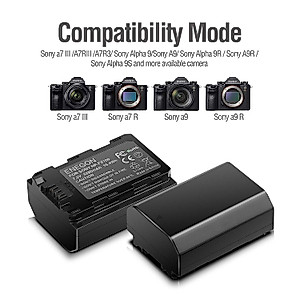 ENEGON NP-FZ100 Battery Replacement and A7iii Battery Charger for Sony A7 III, Sony Alpha A7R III, A7R IV, A9, A6600, Alpha 9, Alpha 9S, A9S, A7III, A7R3, A7S III, A7R4 Camera Batteries, 2 Packs