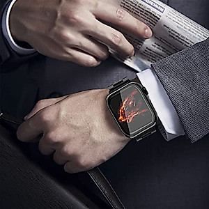 Bekomo Compatible with Apple Watch Band 49mm 44mm 45mm 42mm 40mm 38mm 41mm, Stainless Steel Metal XL large iWatch Bands with 2 Pack Tempered Glass Screen Case for Series Ultra 8/7/6/5/4/3/2/1/SE for Men Black