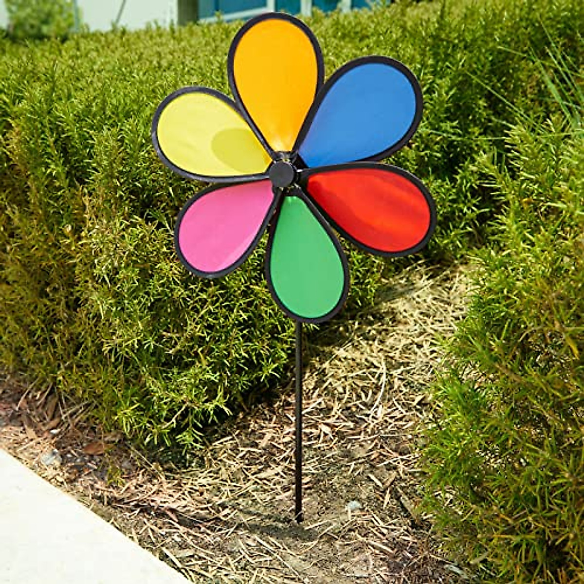 Rainbow Pinwheels for Yard and Garden, Flower Wind Spinners (12 x 22.78 in, 2 Pack)