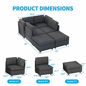 Mjkone Convertible Sofa Couch, Modern U Shaped Sofa with Tufted Back Cushion, 6 Seat Oversized Sectionals Sofa Couch with Ottomans for Living Room/Apartment/Office (Beige)