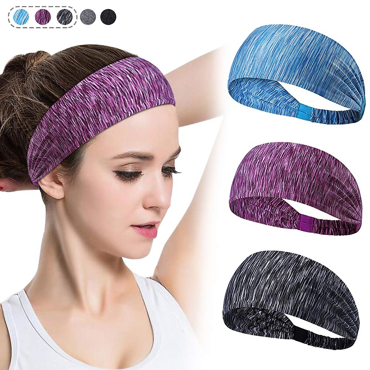 Headbands for Men Women,Sport Hair Bands for Women's,Athletic Non Slip Headbands Sweat Workout Headbands,Moisture Wicking Headband,Sweatband Headband for Running Gym