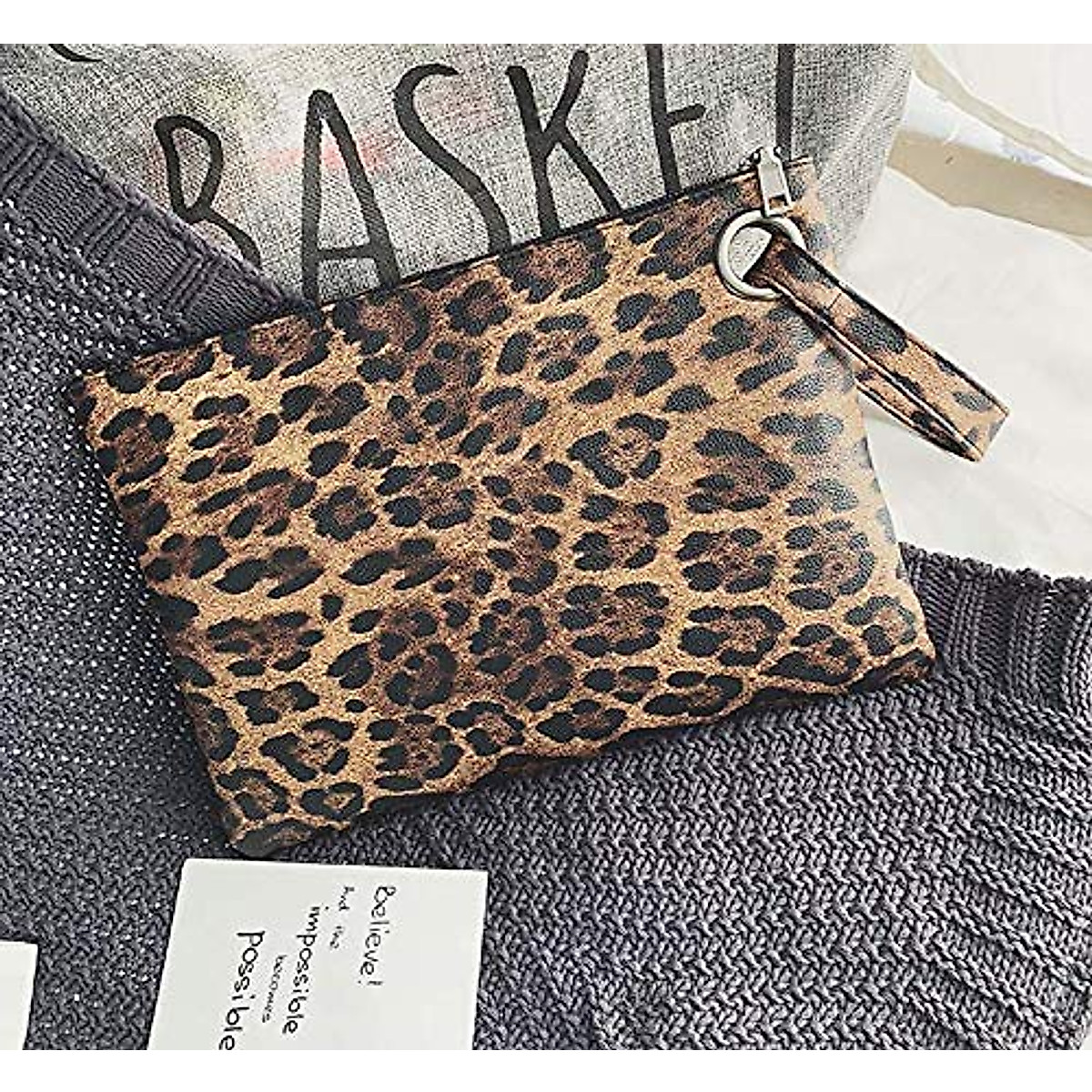 Dolce Na Womens Oversized Clutch Bag Purse Pu Leather Evening Wristlet Handbag (79 Brown Leopard)