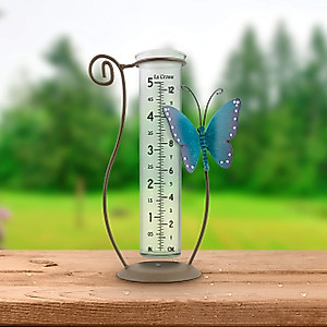 La Crosse 704-71077-INT 5 inch Capacity Glass Blue Butterfly Rain Gauge