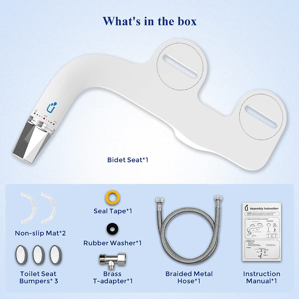 Bidet Attachment for Toilet,Bidet Toilet Seat Attachment with Non-Electric Dual Nozzle(Self Cleaning Feminine/Posterior Wash),Adjustable Water Pressure Bidet with Brass Inlet(Silver and White)