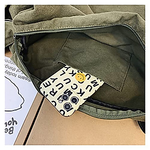 TOP AESTHETICS Female Canvas Fabric Shoulder Bag Student Leisure Medium Size School Book Laptop Pouch Messenger Side Bag (Color : Black)