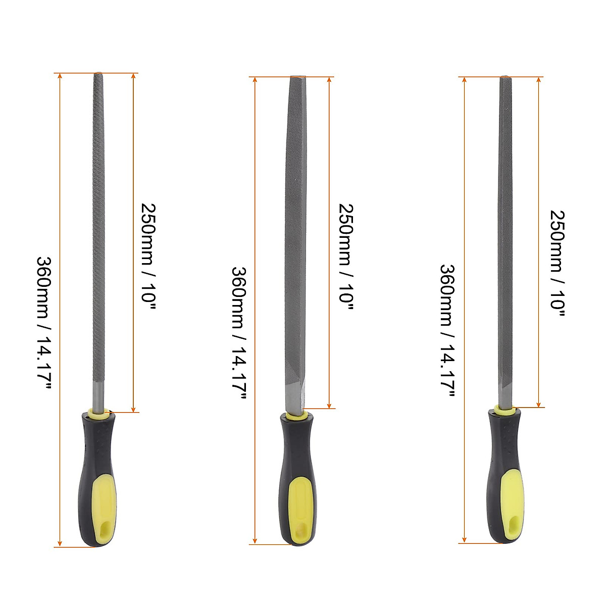 HARFINGTON Metal File Set 10" High Carbon Hardened Steel Cut Hand Rasp with Plastic Handle for Deburring and Removing Material (Round, Half-Round, Triangular, Flat, Square)