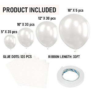 Dazzle Bright 100 PCS White Balloons Latex Balloons Different Party Balloon Kit for Balloon Garland Arch Birthday Party Graduation Baby Shower Wedding Holiday Decoration (18-12-10-5 Inch)