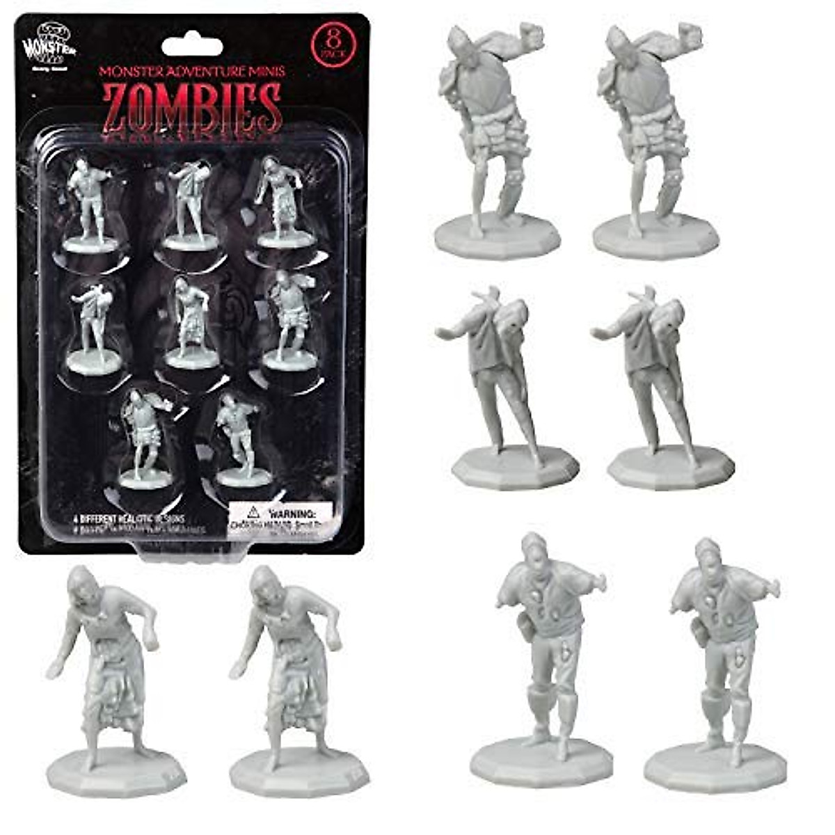 Fantasy Zombie Mini Figures – 8 Unpainted Unique Designs – 1" Hex-Sized, Compatible with DND, Pathfinder & Tabletop RPGs – Realistic, Sculpts for Spooky Games & Campaigns, House Party, Gift