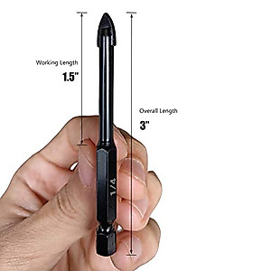 Hymnorq 1/4 Inch Glass and Tile Drill Bit 10pc Set, YG6X Tungsten Carbide Tipped Spear Cutter, 1/4 Hex Shank, Painted Surface, Suitable for Drilling Ceramic Mirror Wood Porcelain Brick Wall Bottle