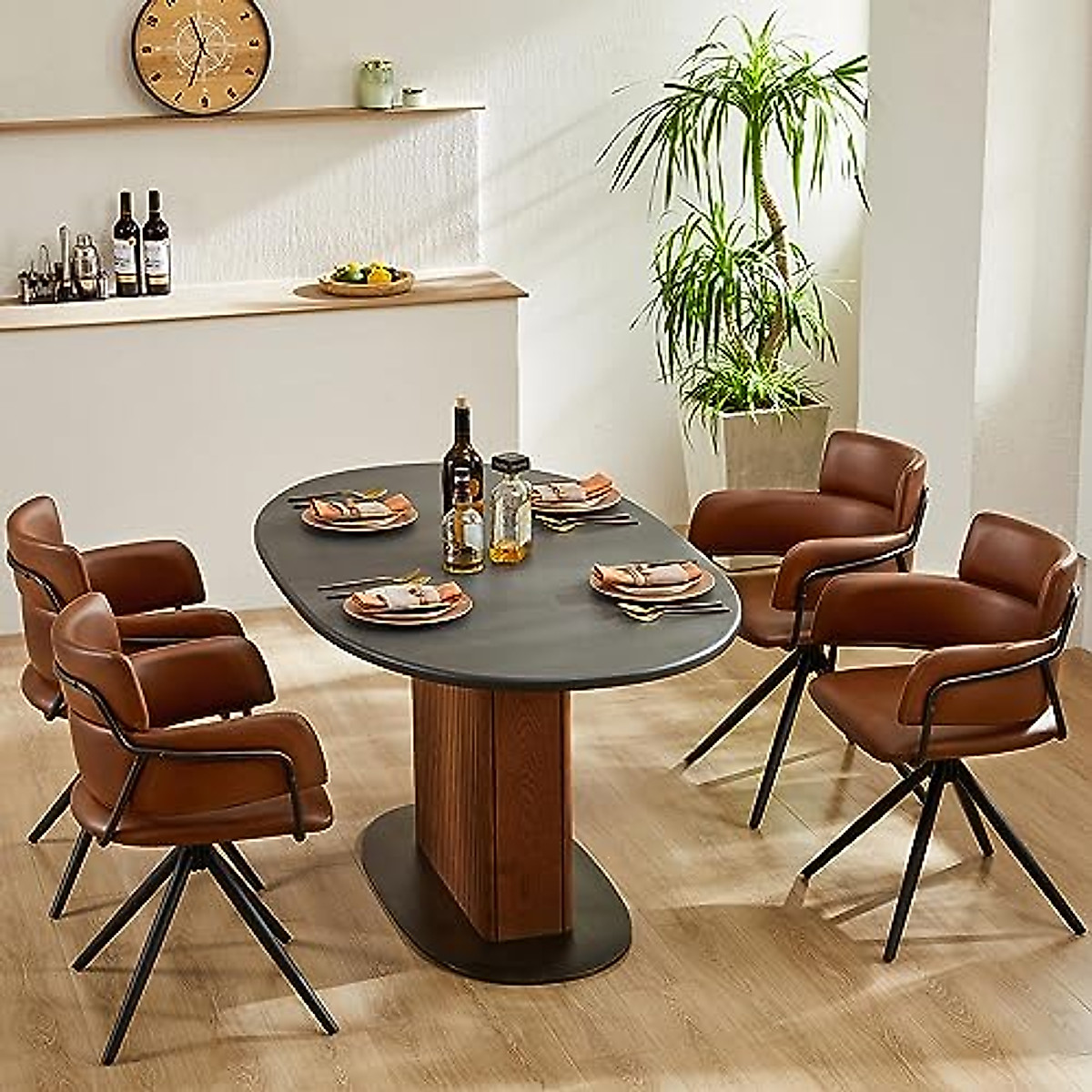 Purgreen Faux Leather Dining Room Chairs Set of 2,Mid Century Modern Mid-Back Accent Chair with Enhanced Black Legs - Upholstered Living Room Chair (Dark Brown, X-Leg)