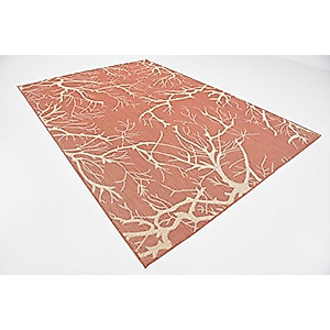 Unique Loom Outdoor Botanical Collection Area Rug - Branch (7' 1" x 10' Rectangle, Terracotta/ Beige)