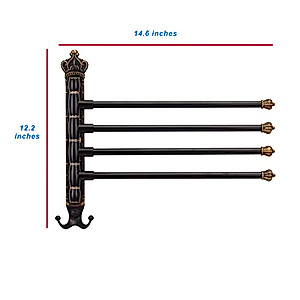 SDH Towel Rack 4-Arms Aluminum Wall Mounted Hand Towel Holder with Hooks 180° Swivel Rotation Space Saving Vintage Theme Design Towel bar for Kitchen & Bathroom Storage