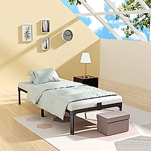 ROIL 14 Inch Twin Size Bed Frame with Mattress Slide Stopper - Single Black Basic Anti Squeak Steel Slats Metal Platform, Heavy Duty Noise Free Easy Assembly Bedframes, No Box Spring Needed
