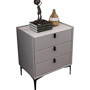 N/A Chevet Faux Cuir Bois Massif Pour Chambre Coucher avec tiroirs Meuble Lateral a Surface Rock