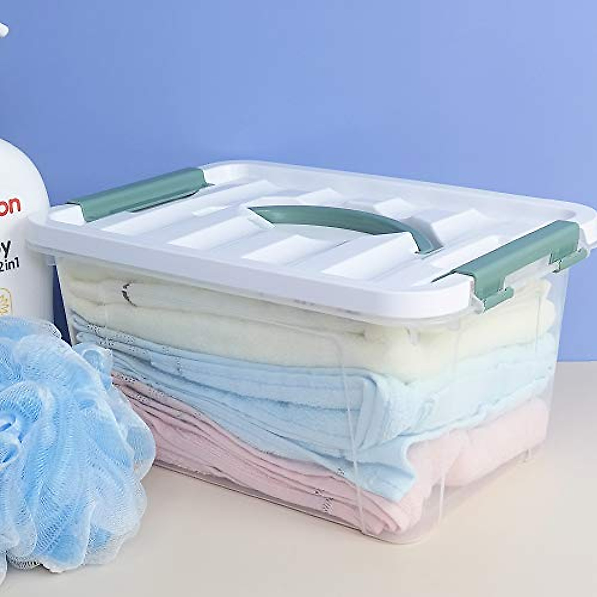 Leendines 6 Pack Small Container Bins, Clear Plastic Storage Boxes with Lids, 11.14''L x 7.75''W x 5.67''H