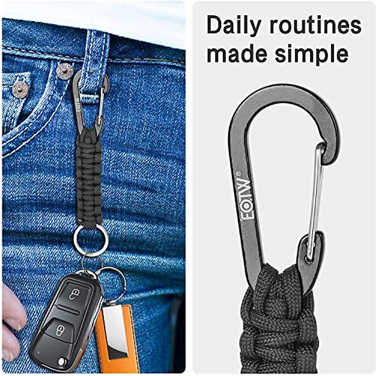 EOTW Carabiner Keychain, Small Carabiner Clip with Paracord Keychain Mini Aluminum D Ring Key Organizer
