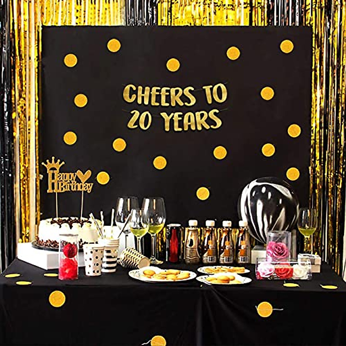 Cheers to 20 Years Gold Glitter Banner - 20th Anniversary and Birthday Party Decorations