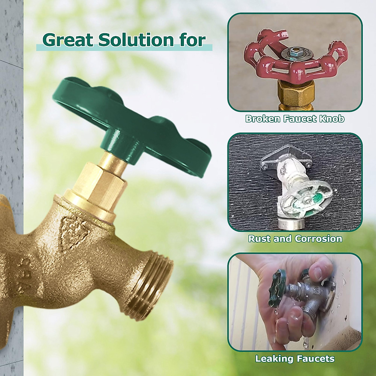 Dreyoo 2 Pack Outdoor Faucet Handles, Oval Spigot Handles Compatible with Arrowhead PK1290, 12 Point Faucet Knob for Outside Hose Bibb, Garden Valves and Frost Proof Wall Hydrants (Green)